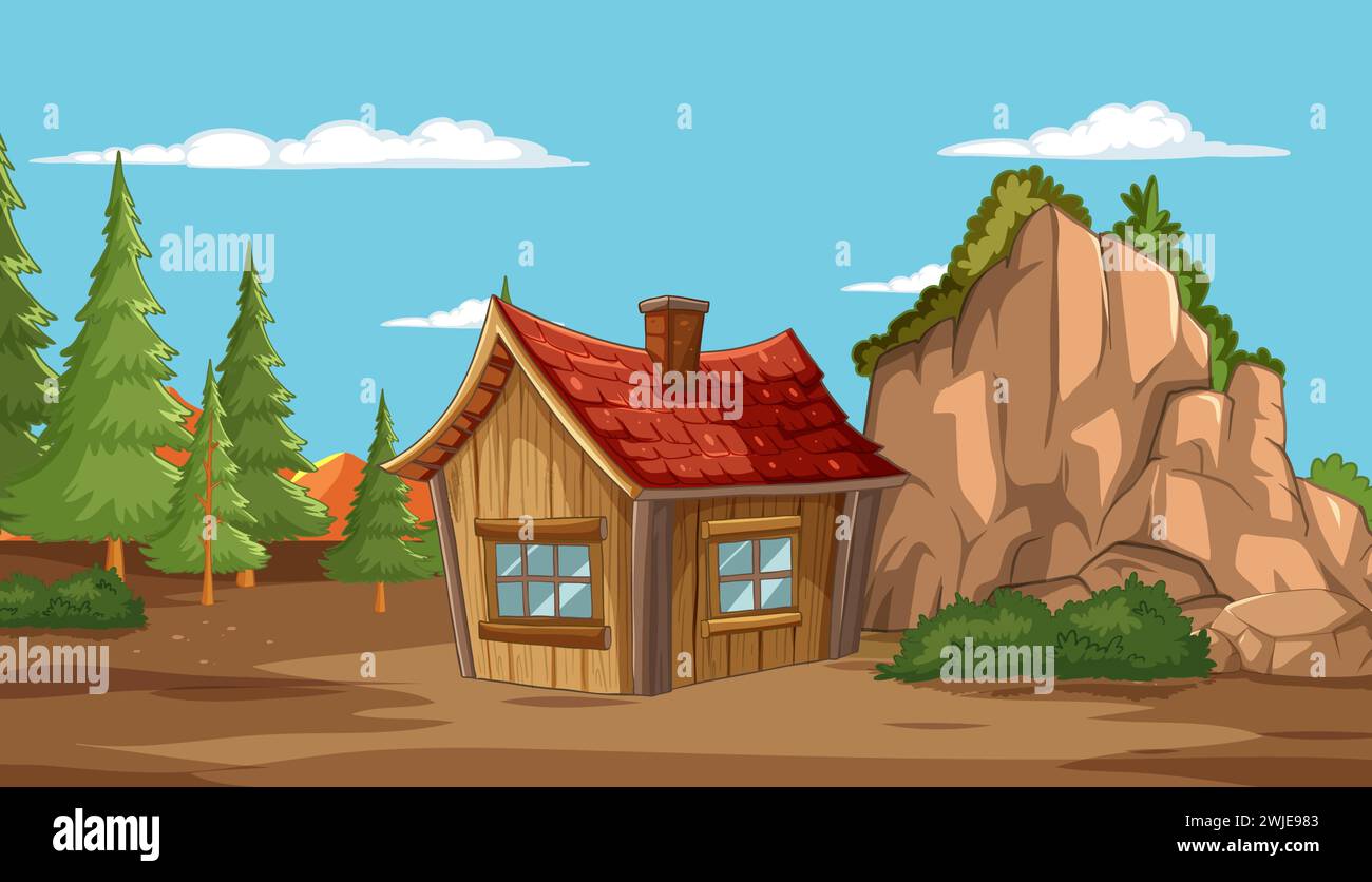 Vector illustration of a small cabin among trees Stock Vector Image ...