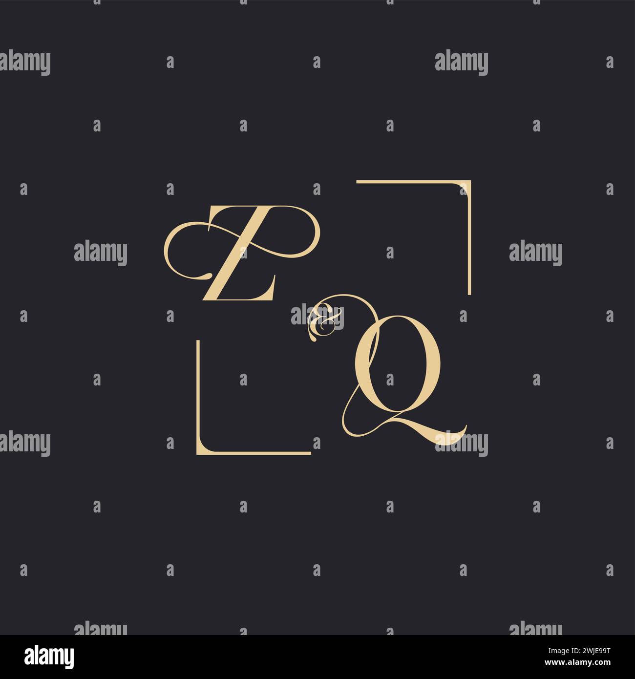 ZQ simple concept of wedding outline logo and square of initial design ...