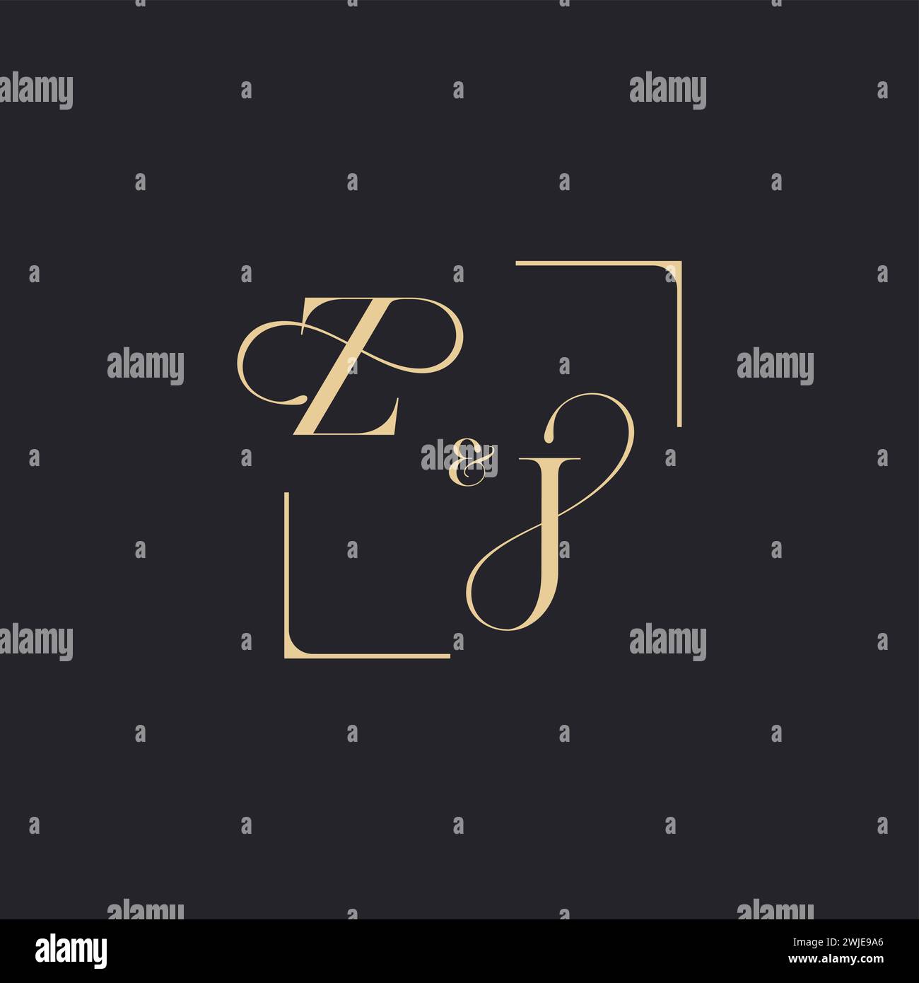 ZJ simple concept of wedding outline logo and square of initial design ...