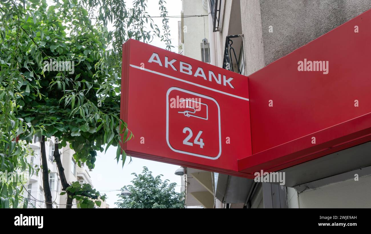 Istanbul, Turkey - 27 May 2023: Logo and sign of Akbank, one of the ...