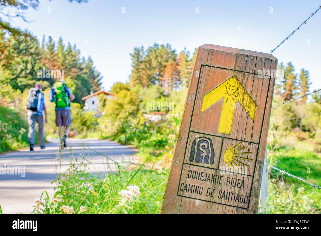 Camino de Santiago, Camino Norte. Pilgrims walking through Pais Vasco ...