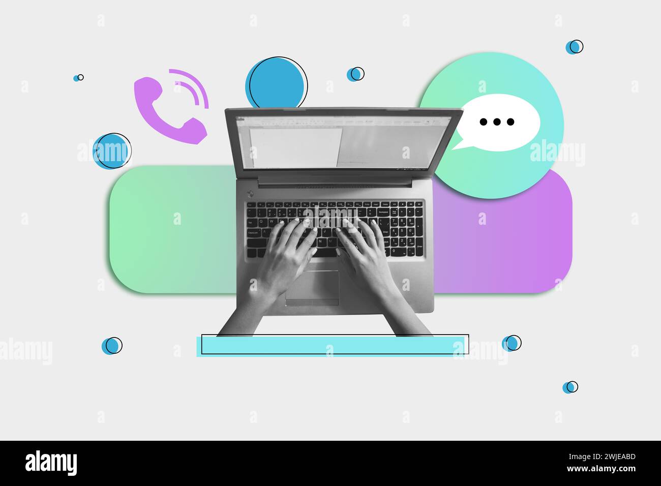 Collage picture template of using laptop to download files and work ...