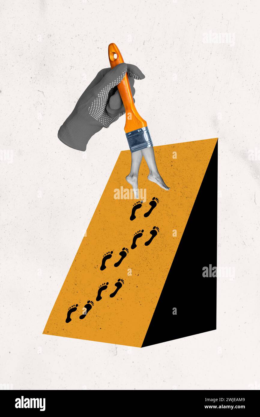 Creative vertical collage picture arm hold paintbrush renovation maser ...