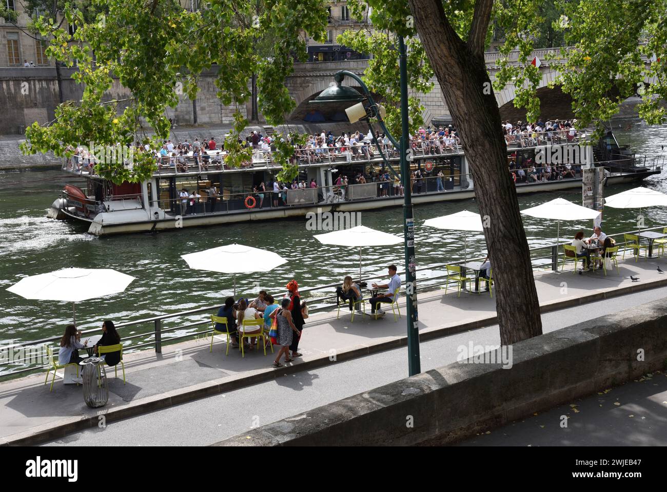 Paris (France): Paris-Plages (Paris Beaches), terraces on the walkway ...