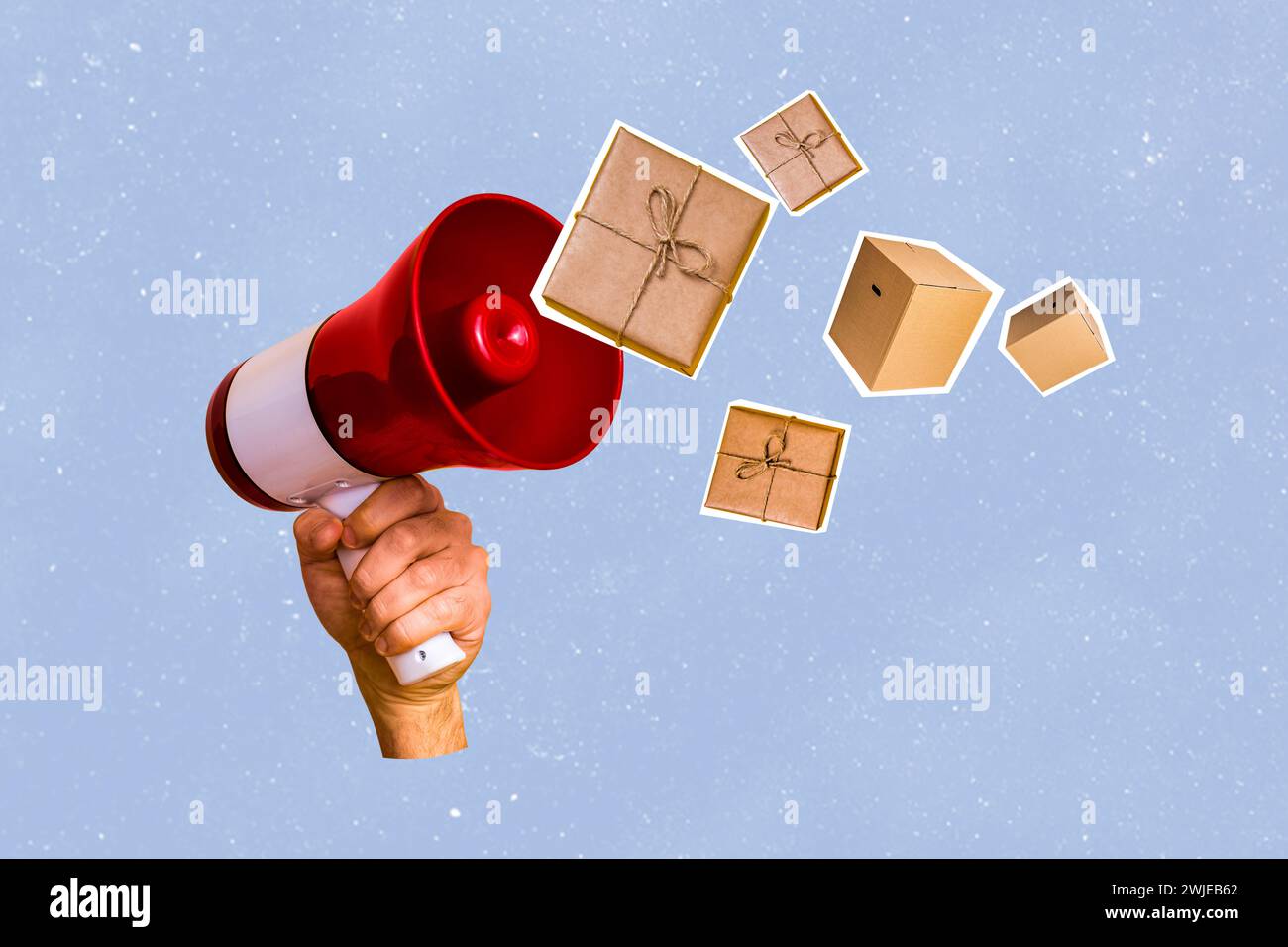Photo collage artwork minimal picture of arm holding bullhorn ...