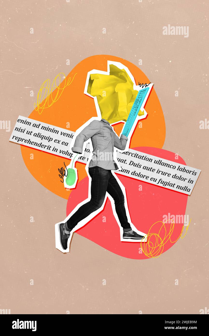 Absurd illustration collage of crumpled paper head freelance copywriter ...