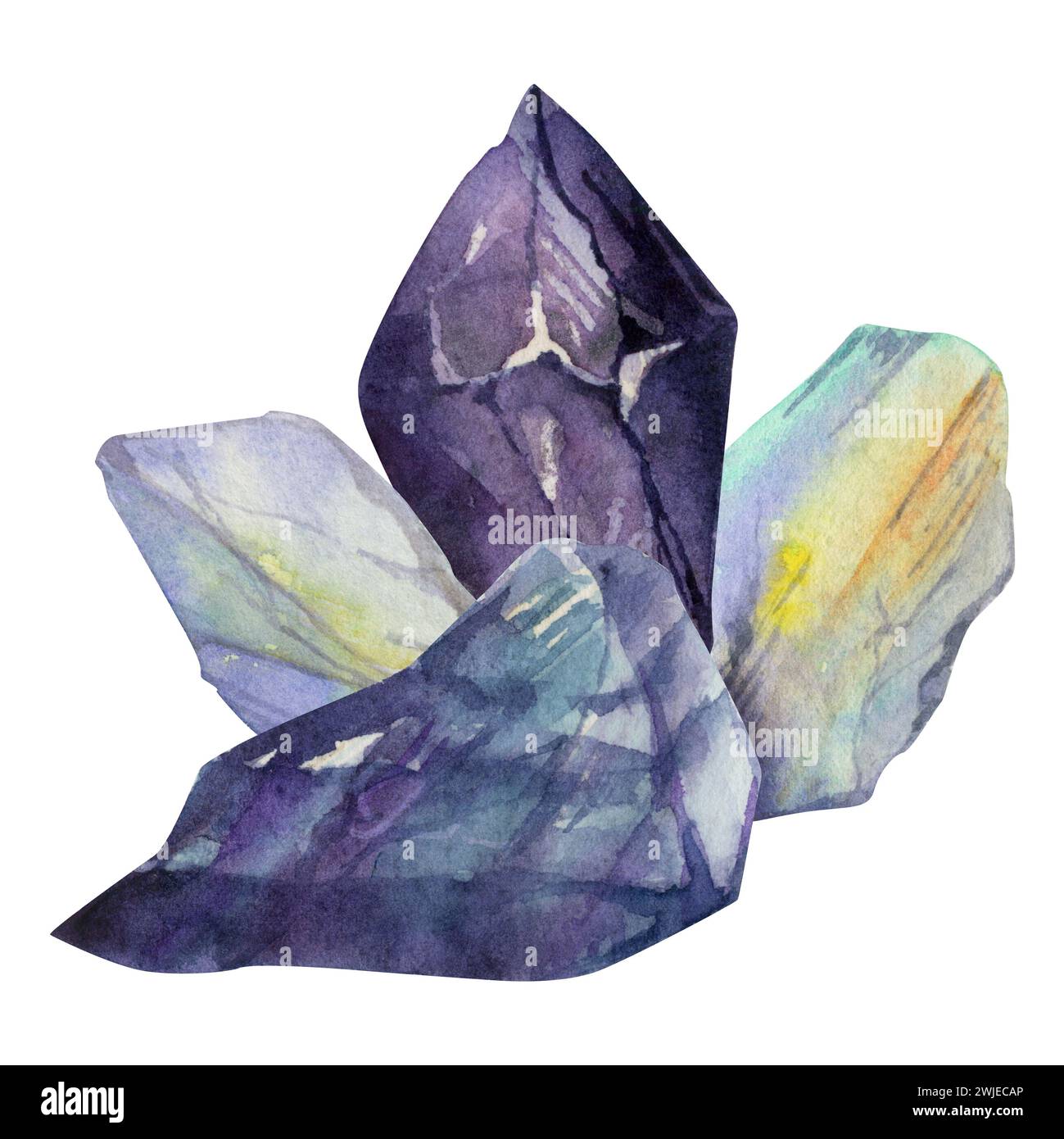 Hand drawn watercolor illustration precious semiprecious jewel gem ...