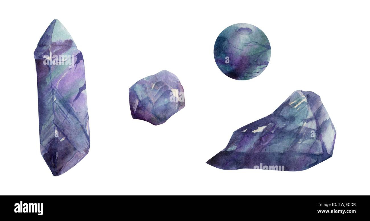 Hand drawn watercolor illustration precious semiprecious jewel gem ...