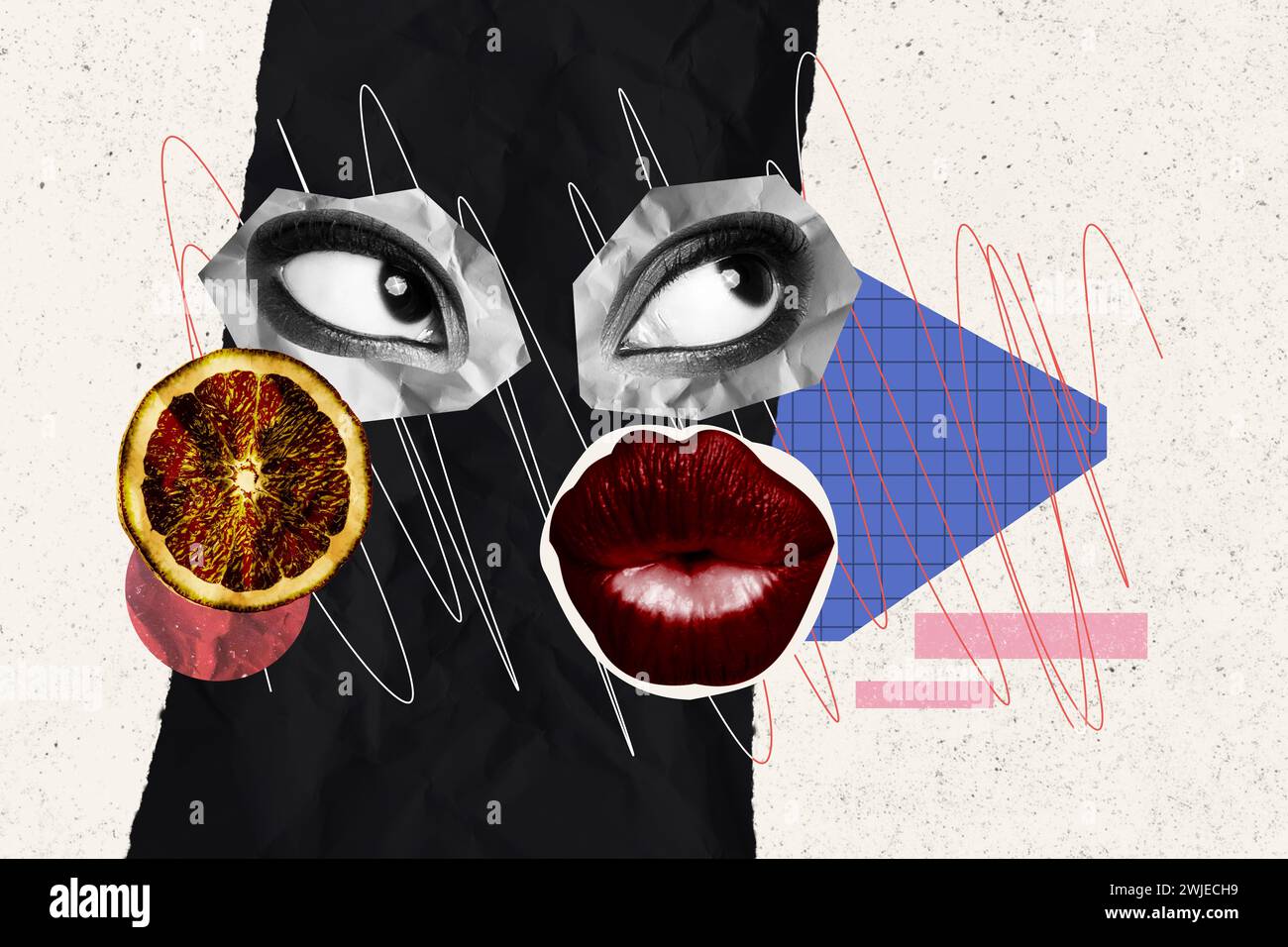 Horizontal fashion magazine photo collage image surreal faceless woman ...