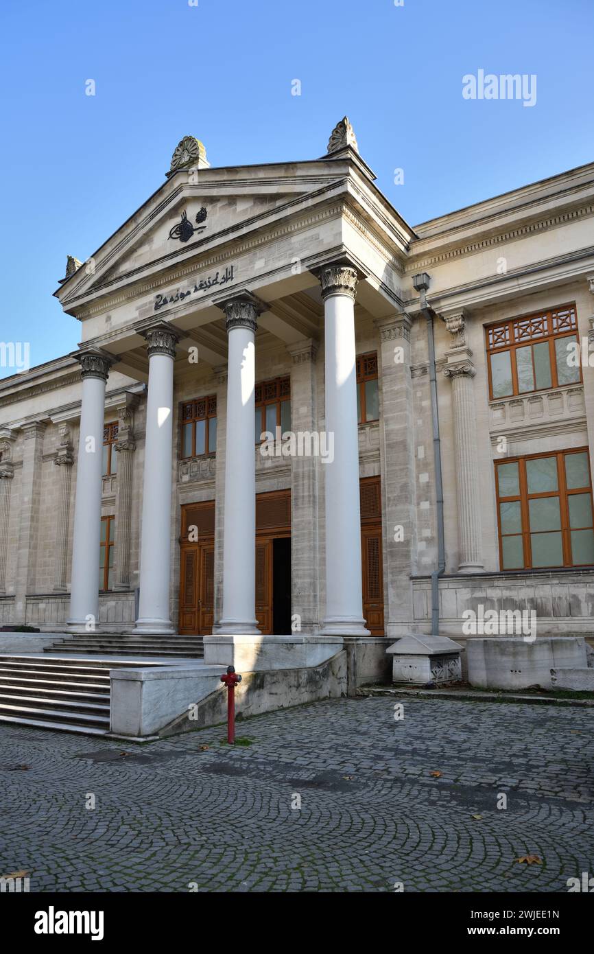 Entrance of Museum of Archeology in Istanbul, ancient exhibits of ...