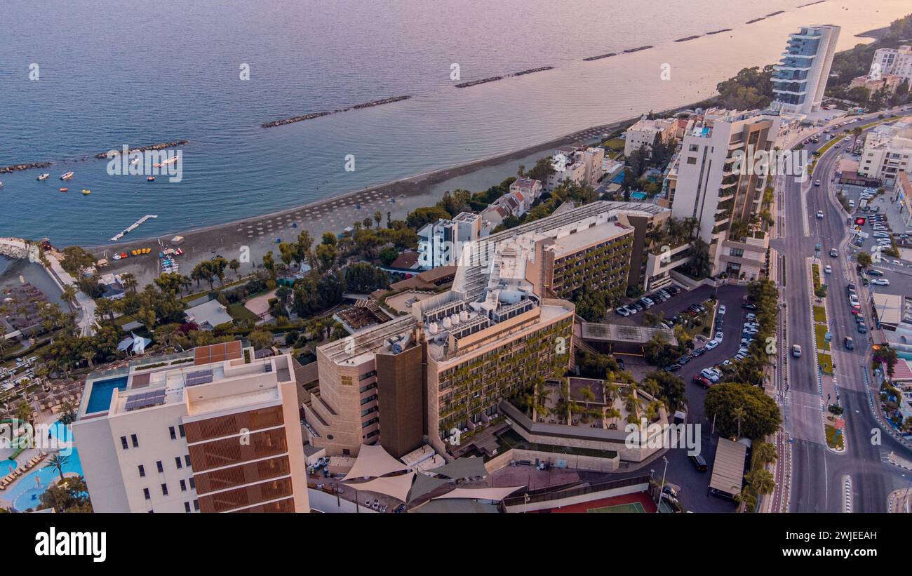 An aerial view of hotels by the sea in Agios Tychonas. Cyprus Stock ...