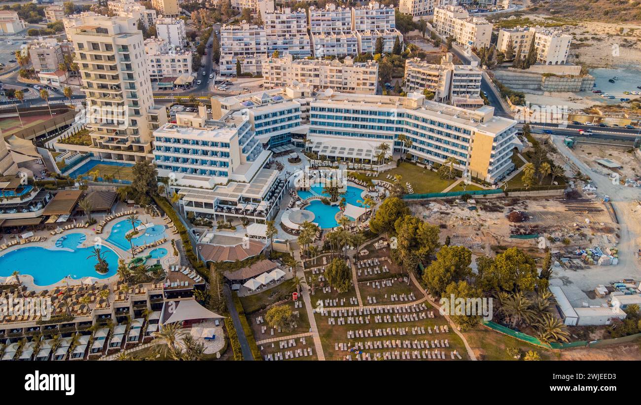 The cityscape of Agios Tychonas with multiple hotels. Cyprus Stock ...