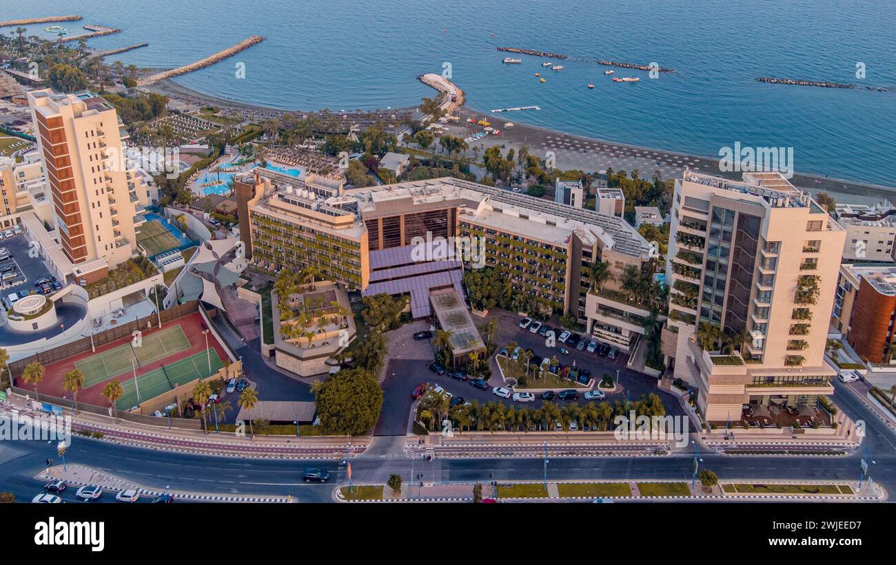 The cityscape of Agios Tychonas with multiple hotels. Cyprus Stock ...