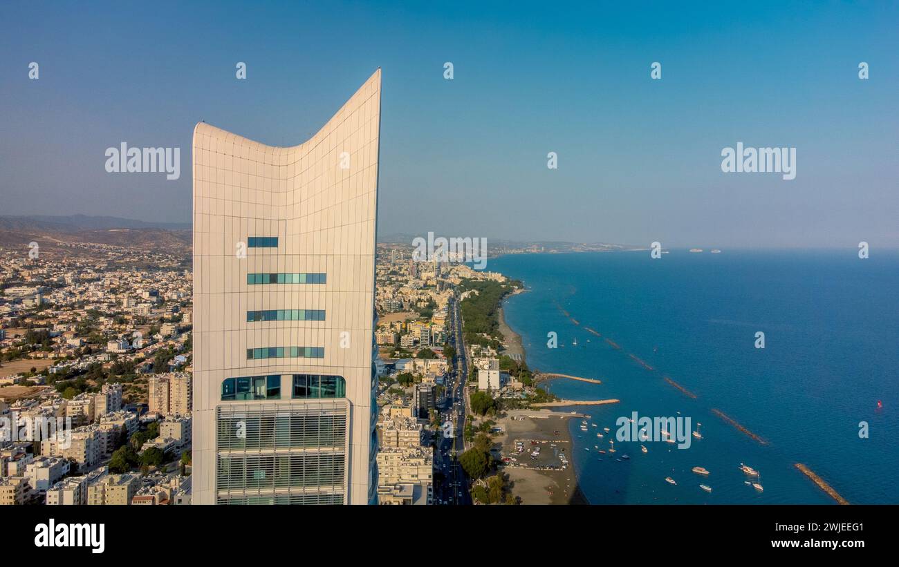 The towering skyscraper with the cityscape of Limassol. Cyprus Stock ...
