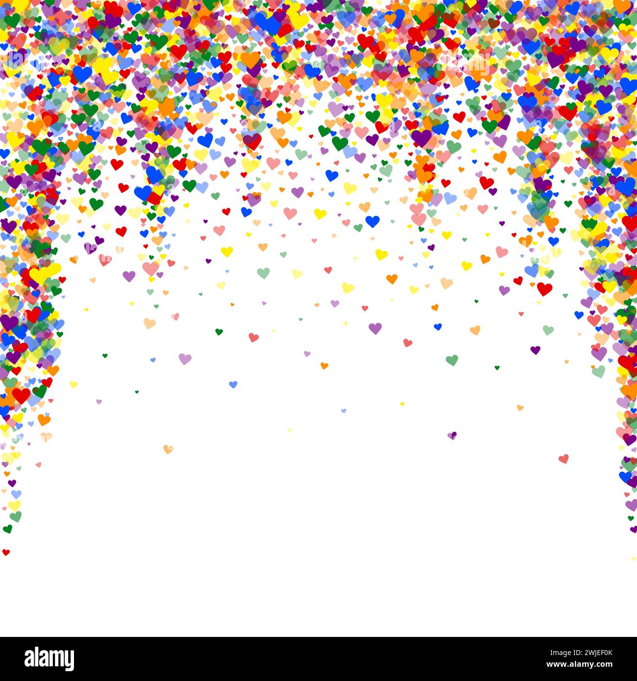 Falling hearts valentine card template. Rainbow colored scattered ...