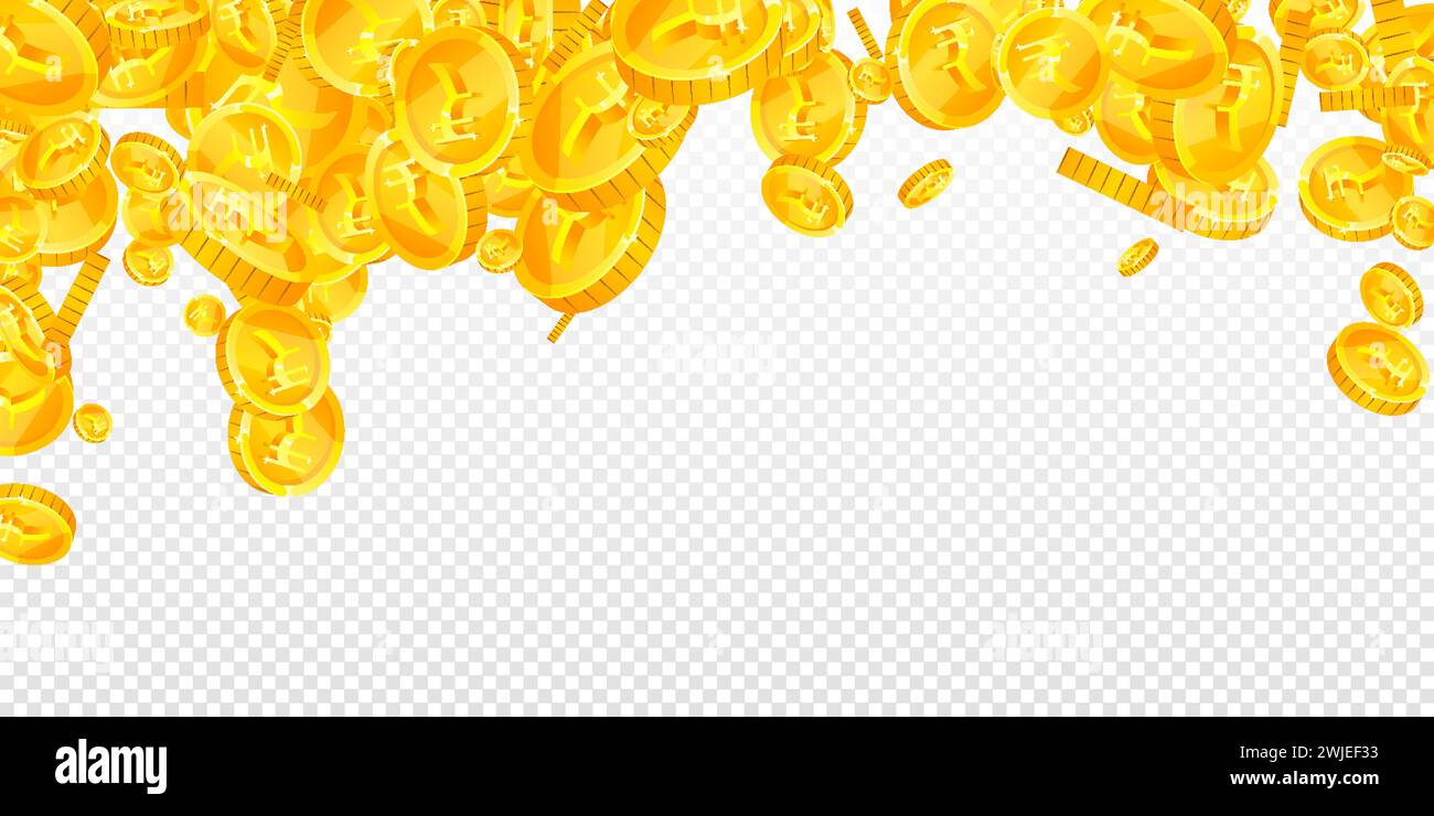 Indian rupee coins falling. Scattered gold INR coins. India money ...