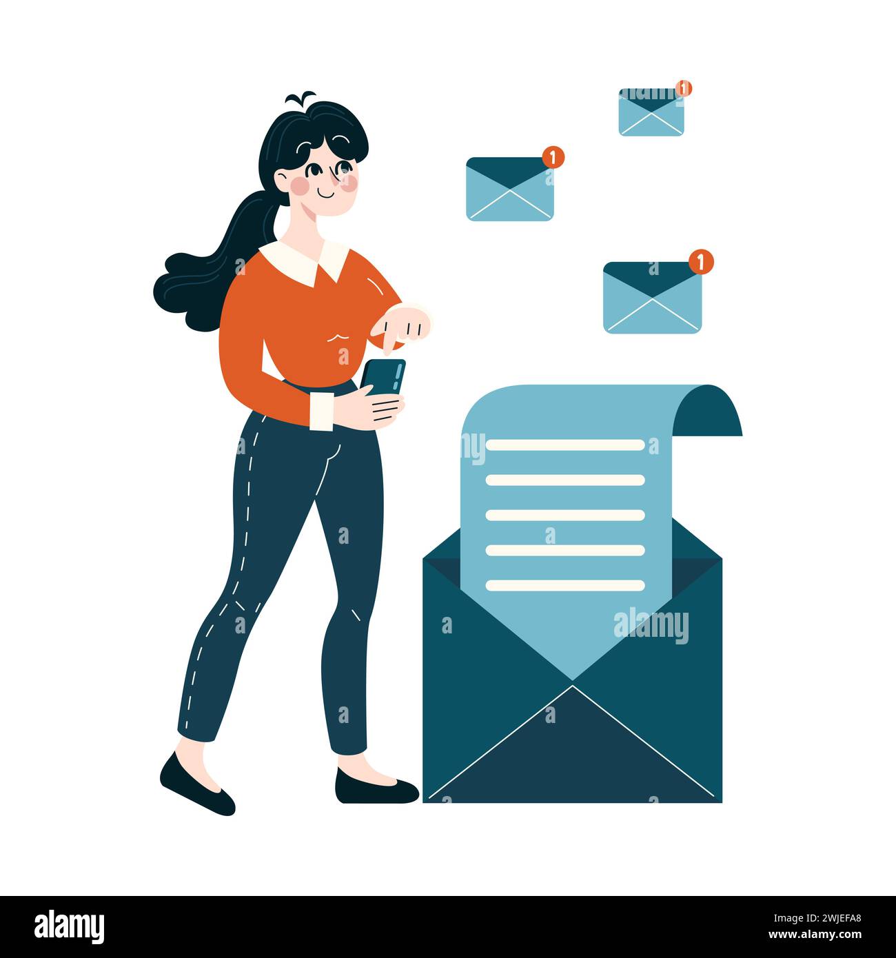 Business People concept. Efficient multitasking with mobile and email ...