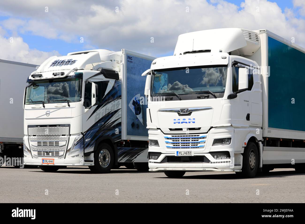 New, customised Volvo FH and MAN TGX trucks in front of FRC temperature ...
