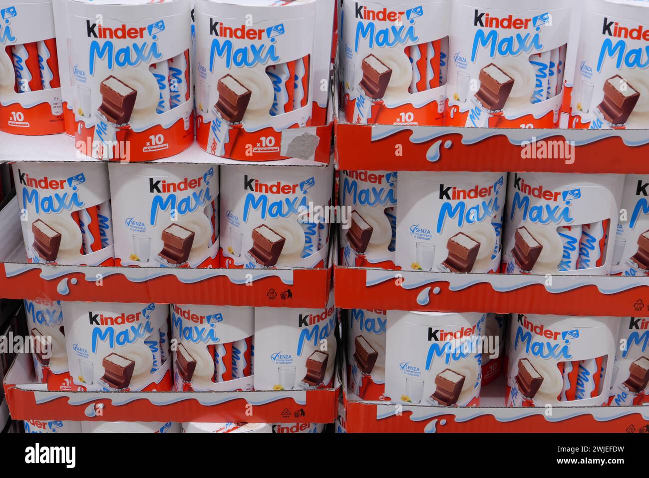 FERRERO KINDER BOXES OF CHOCOLATE SNACKS ON DISPLAY INSIDE THE FOOD ...
