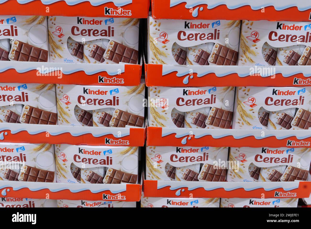 FERRERO KINDER BOXES OF CHOCOLATE SNACKS ON DISPLAY INSIDE THE FOOD ...