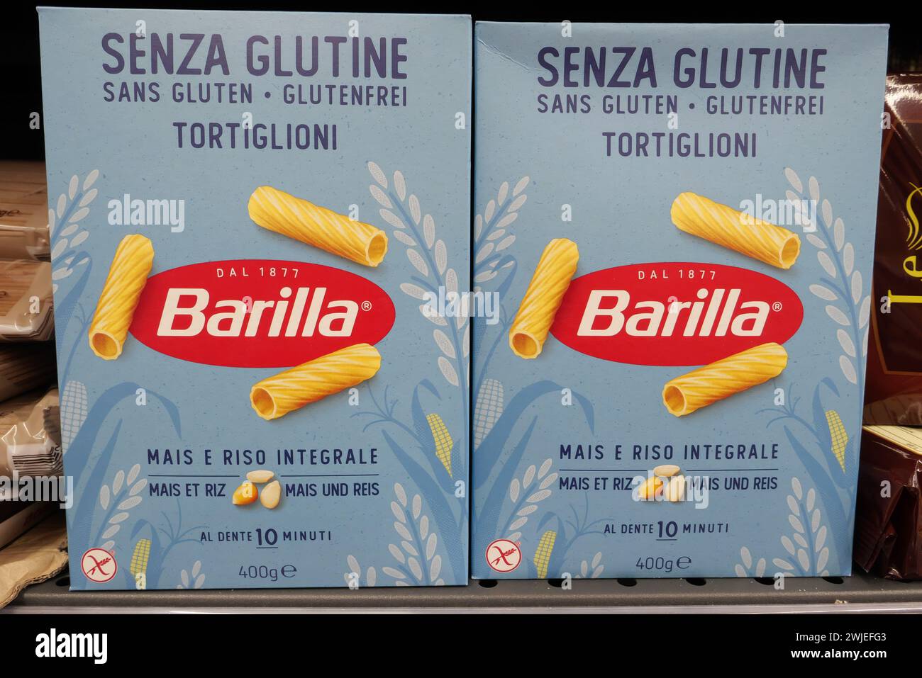 BARILLA BOXES OF GLUTEN FREE PASTA ON DISPLAY INSIDE THE FOOD STORE ...