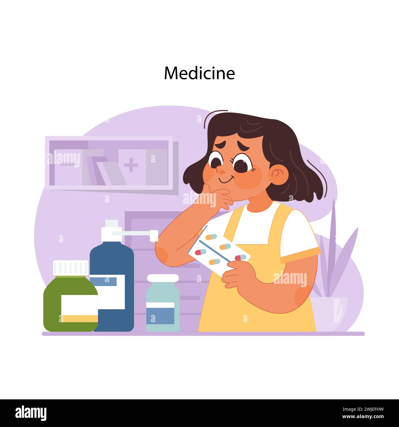 Medication safety for kids. Young girl discovering first aid kit at ...