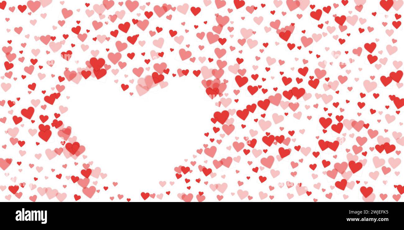 Valentine hearts, flying, falling down, floating. Red hearts scattered ...