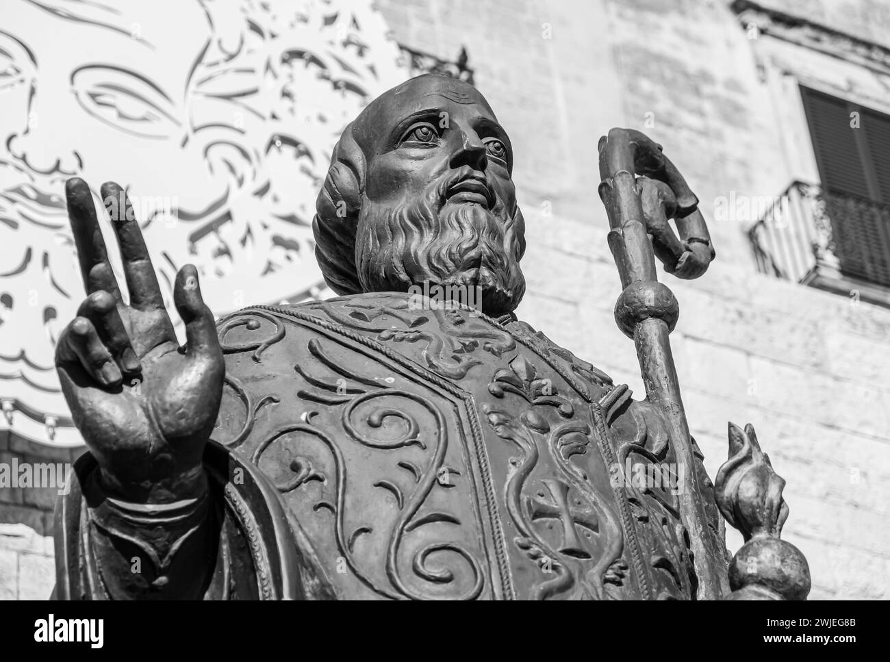 Russian Orthodox statue of Saint Nicholas in front of the basilica in ...