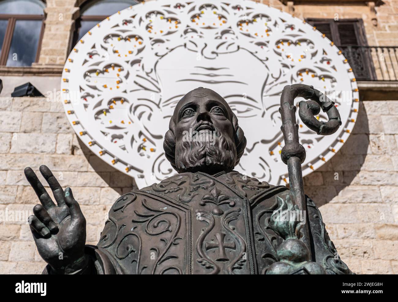 Russian Orthodox statue of Saint Nicholas in front of the basilica in ...