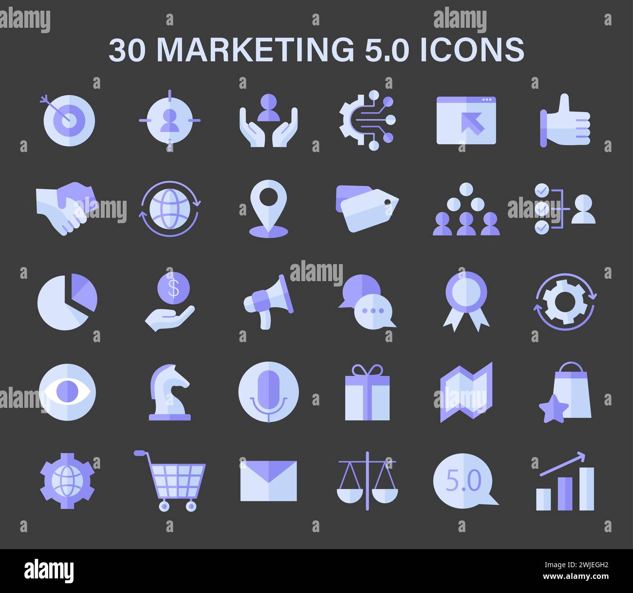 Marketing 5.0 icon set. Essential visual elements representing advanced ...