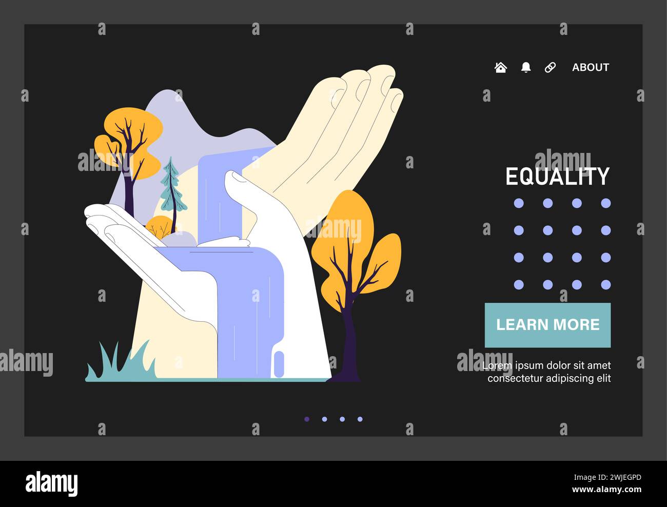 Social equity web or landing. Equal access to clean water. Environmental activism, and community ...