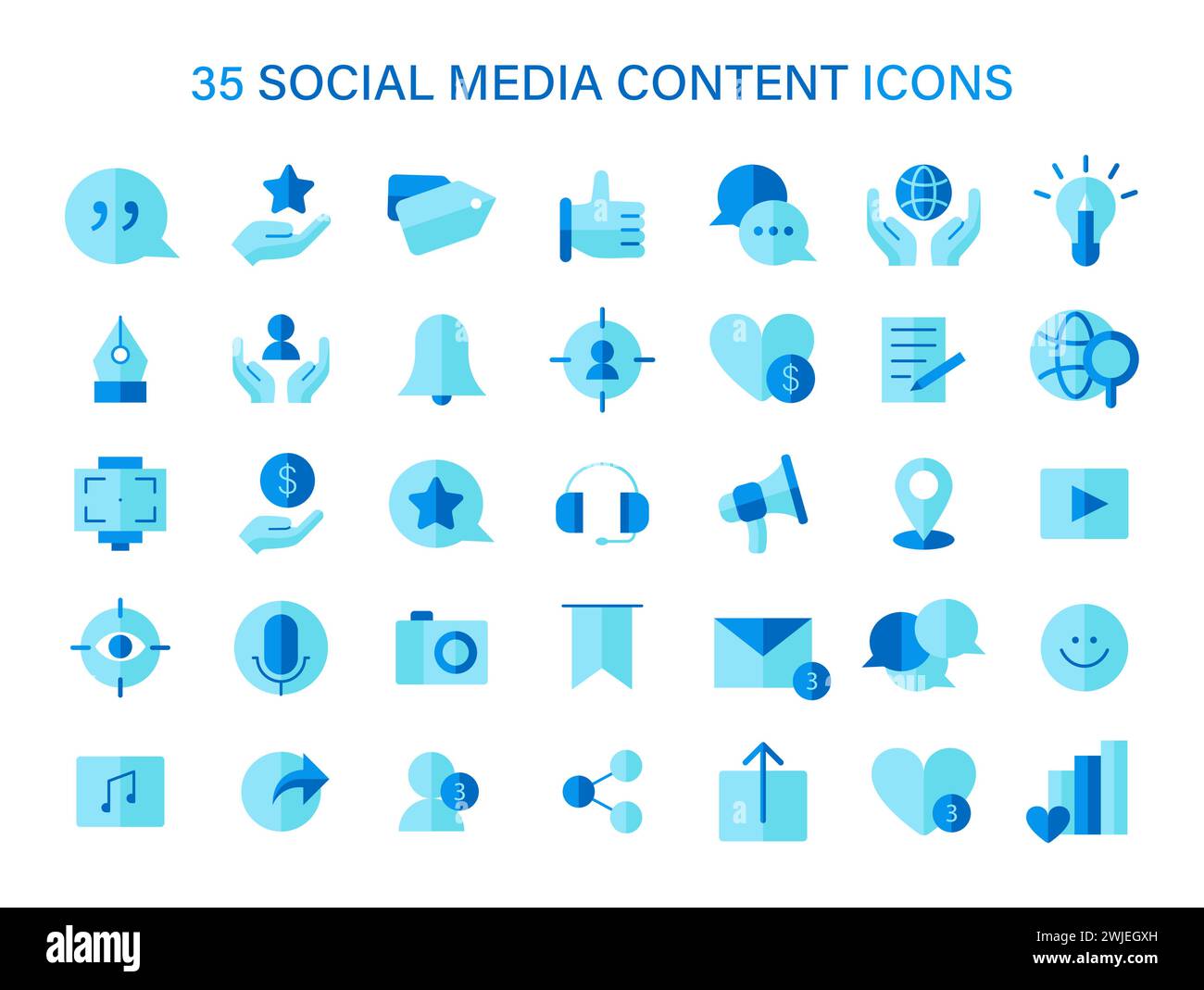 Social Media Content icons set. Array of digital engagement and network interaction icons ...