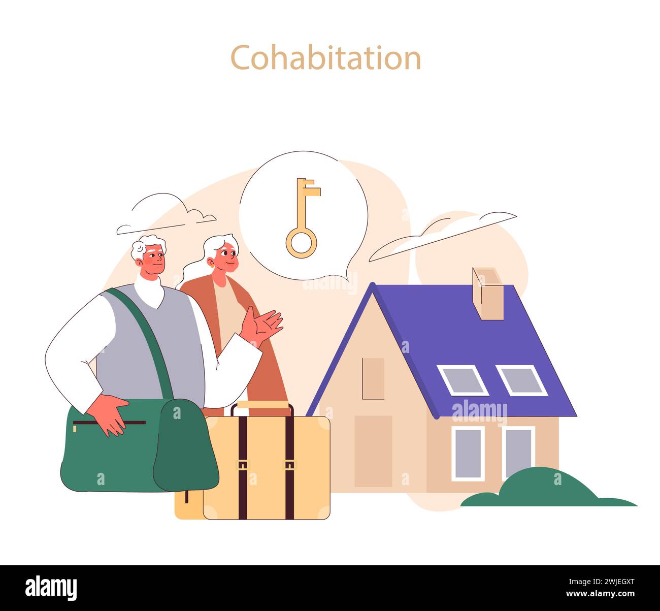 Cohabitation. Senior couple with luggage ready to start a new chapter ...