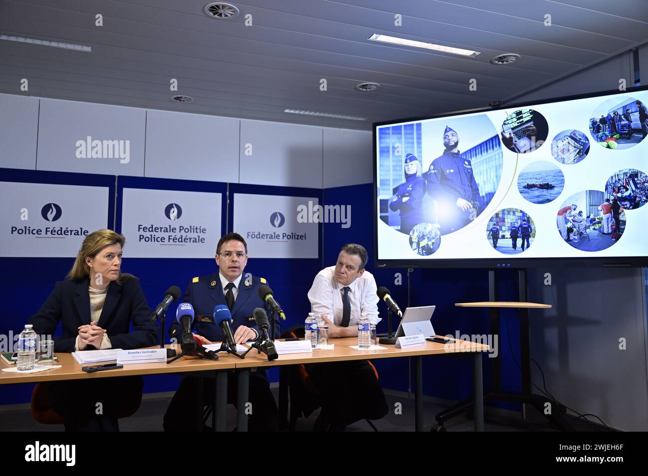 Brussels, Belgium. 15th Feb, 2024. Interior Minister Annelies Verlinden ...