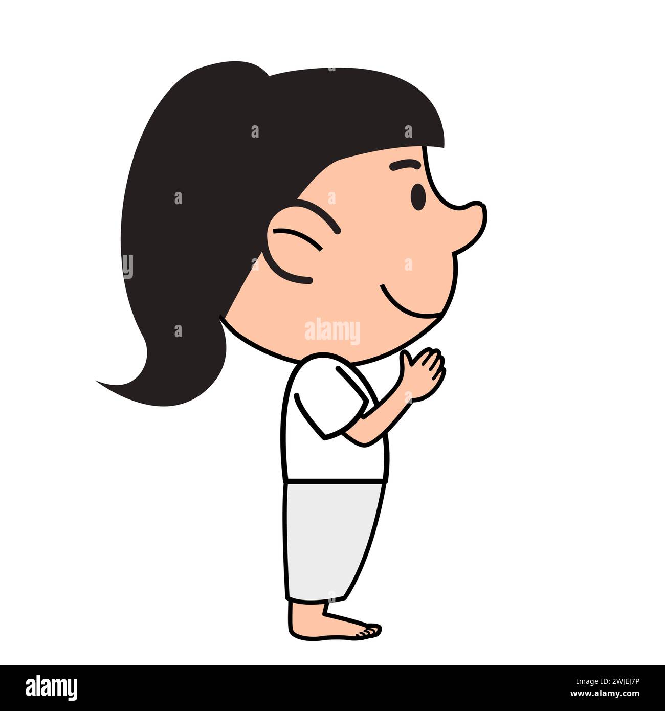 Buddhist woman pay respect with Thai style with sitting pose,vector ...