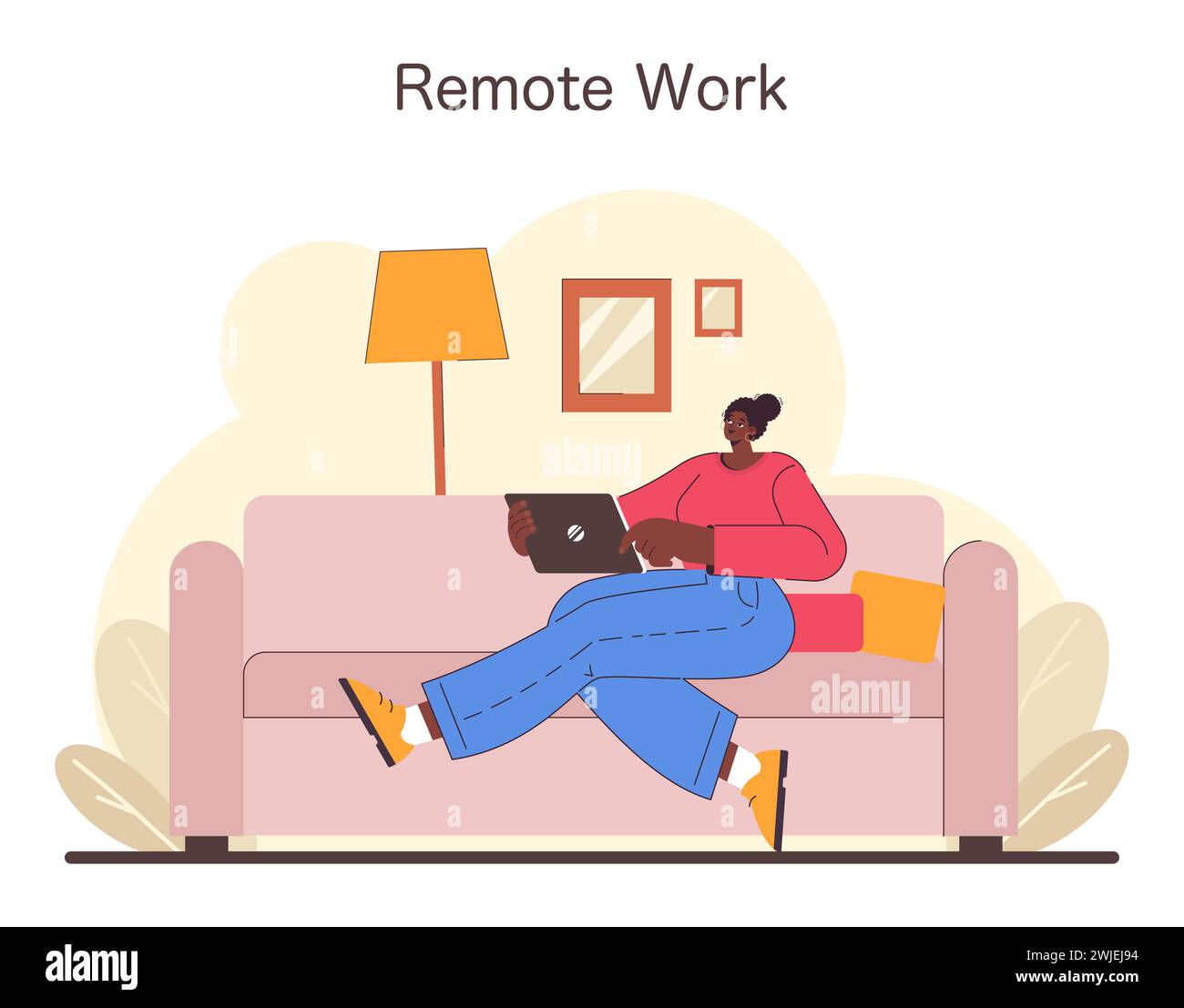 Home office concept. A relaxed woman efficiently manages digital ...