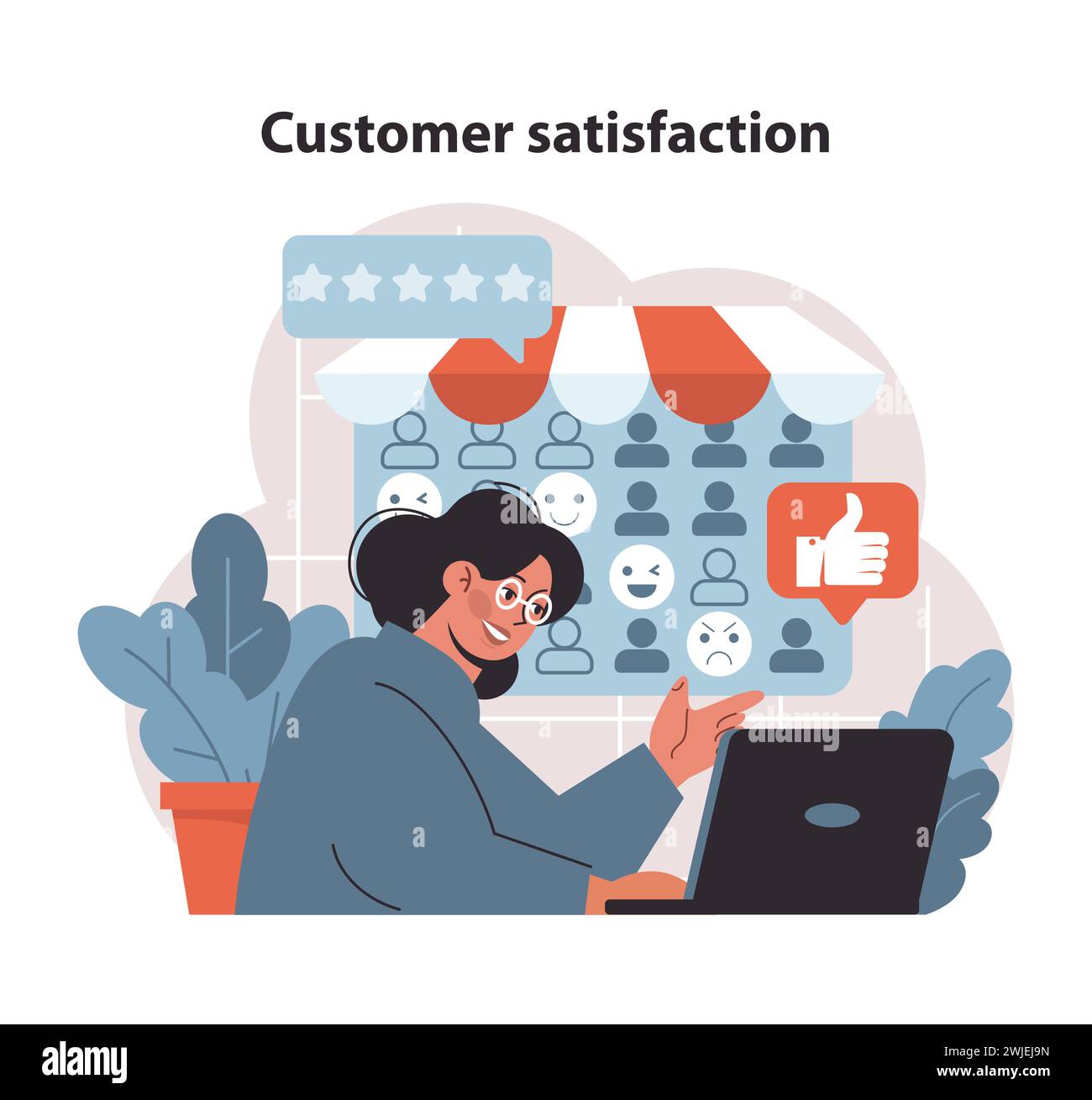 Customer satisfaction concept. Illustration of a user engaging with ...