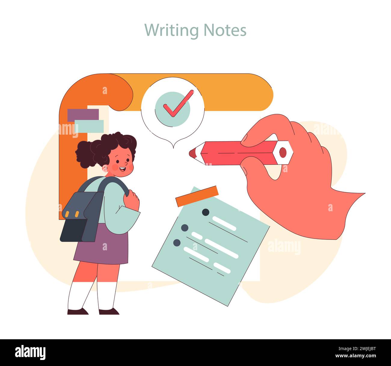 Children learn. Elementary school classes. A girl with a checklist and ...