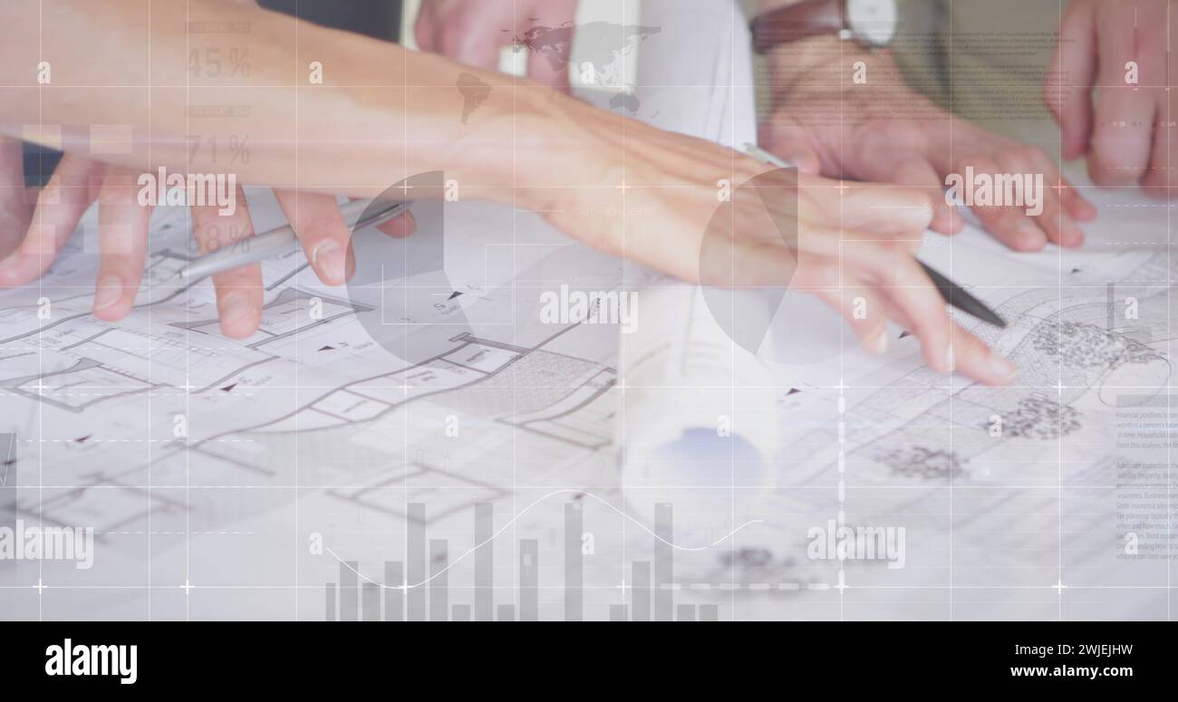 Architects create plans with graphs and stats in view Stock Photo - Alamy