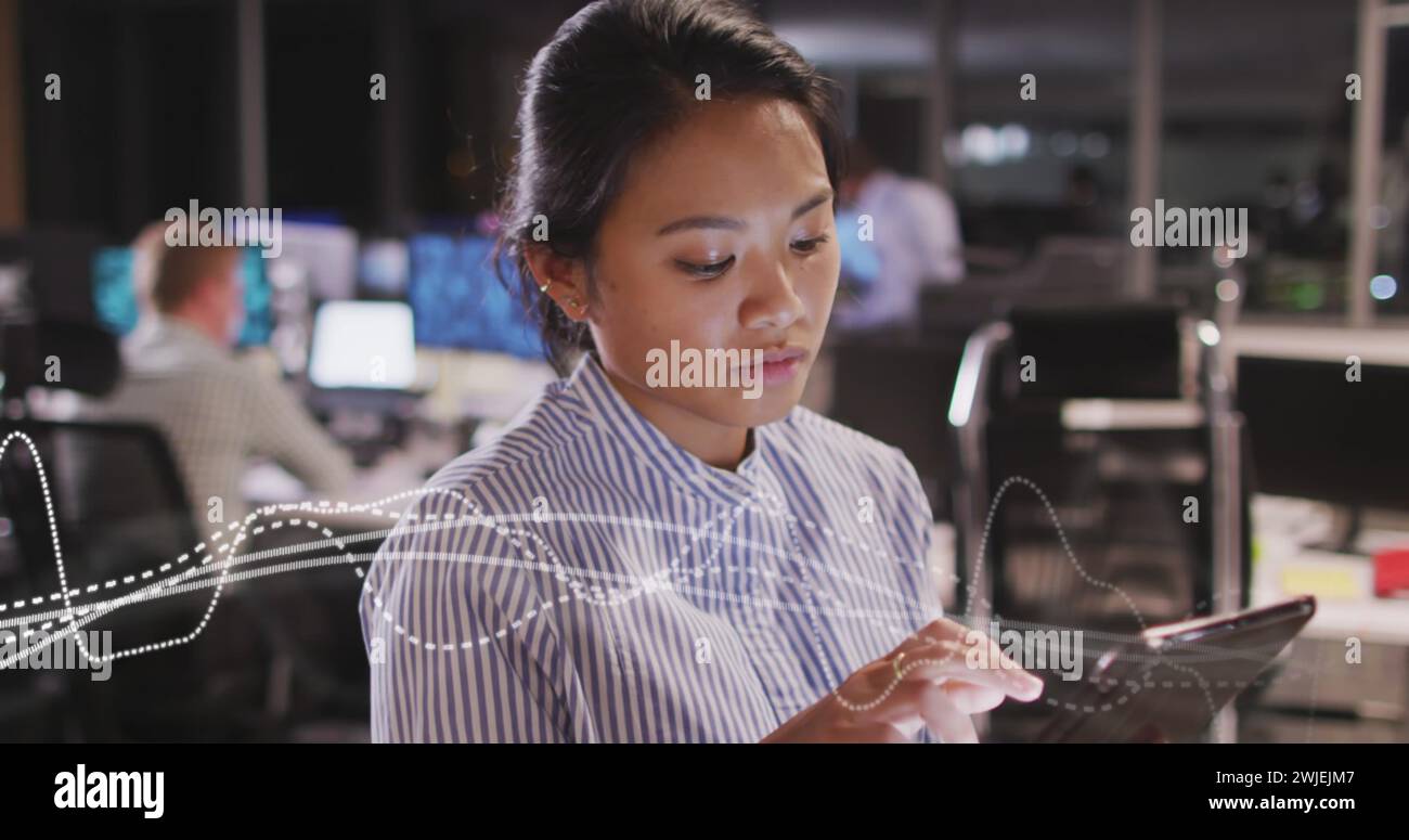 Image of data processing over diverse business people in office Stock ...