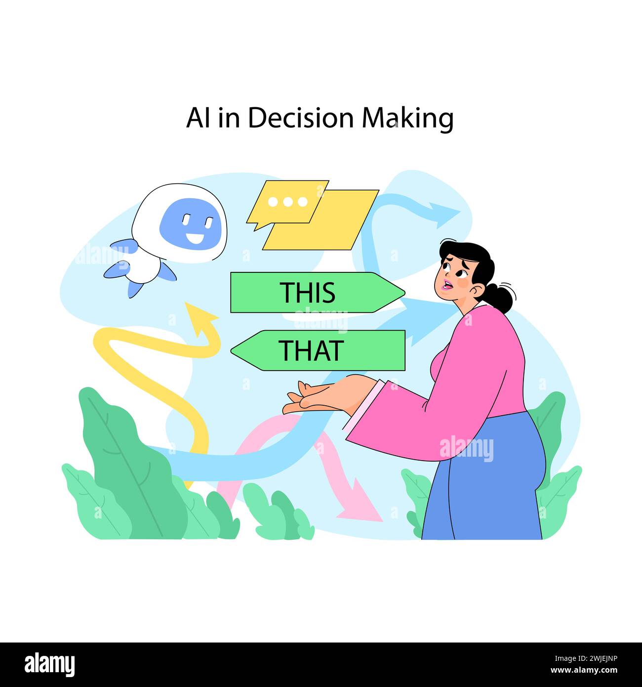 AI in decision making concept. Person engages with AI technology for ...