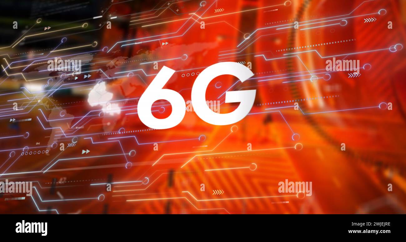 Image of 6g text, connections and computer data processing Stock Photo ...