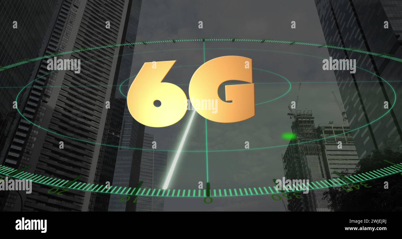 Image of 6g text and computer data processing over cityscape Stock ...