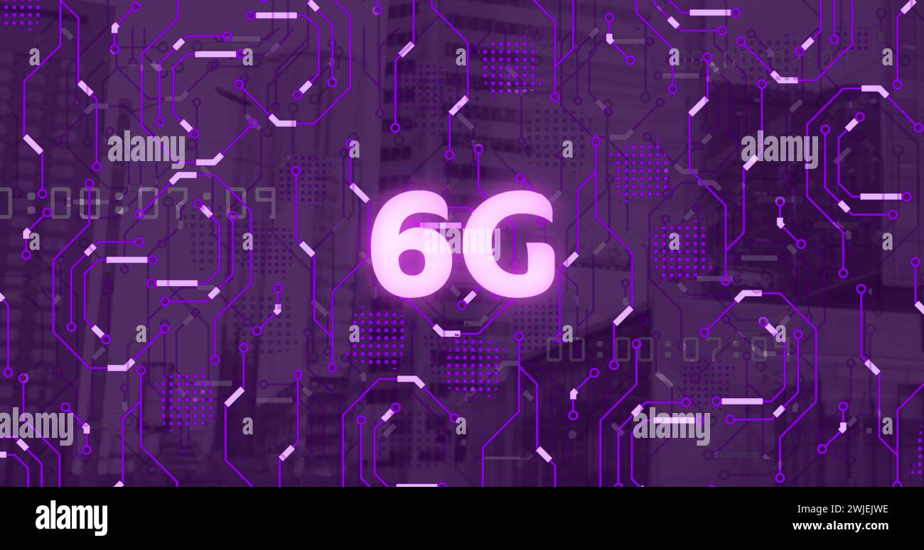 Image of 6g text, cityscape and connections Stock Photo - Alamy