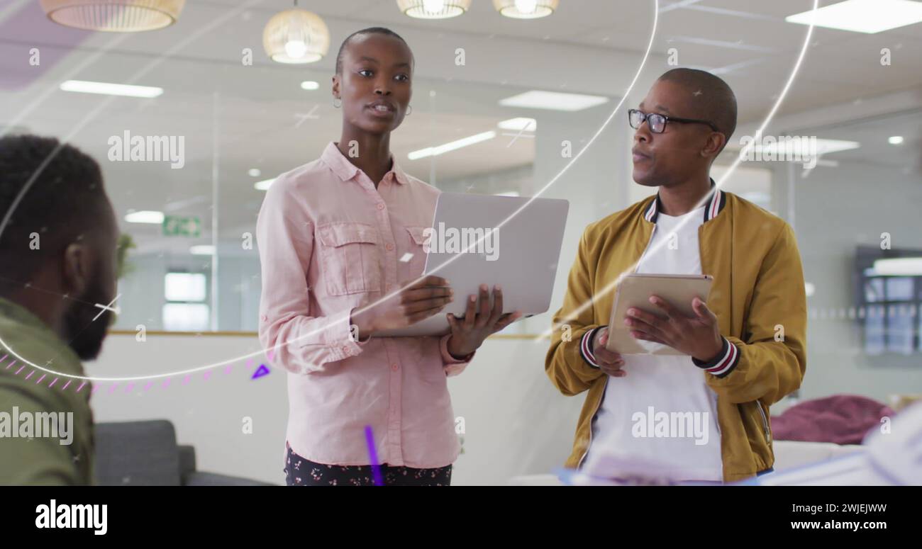 Image of data processing over african american business people in ...