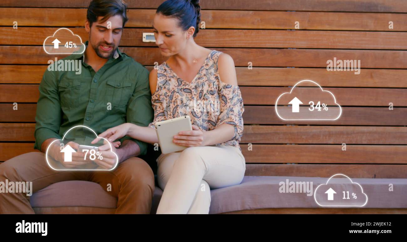 Digital image depicts cloud tech growth and data processing in global network concept Stock ...