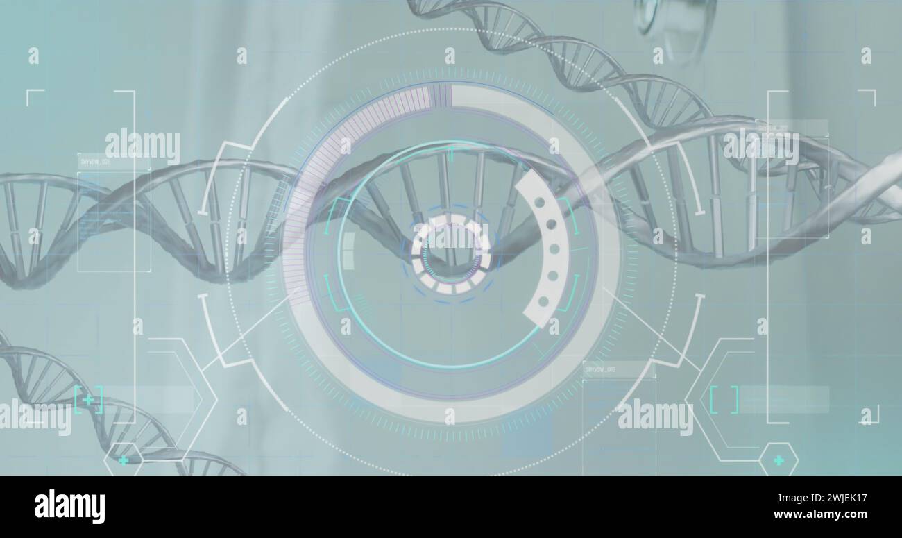 Image of dna strands and scope scanning over hand with stethoscope ...