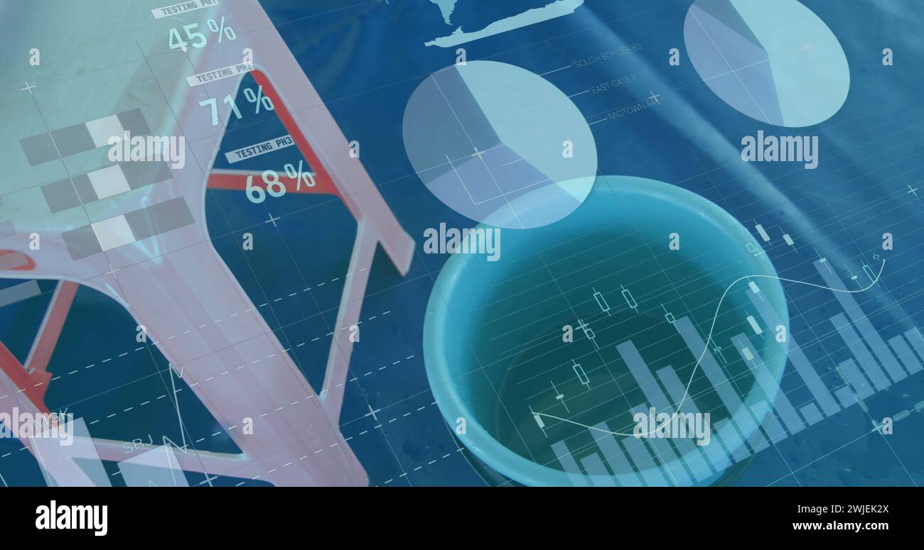 Image of digital interface with statistics and data processing with ...