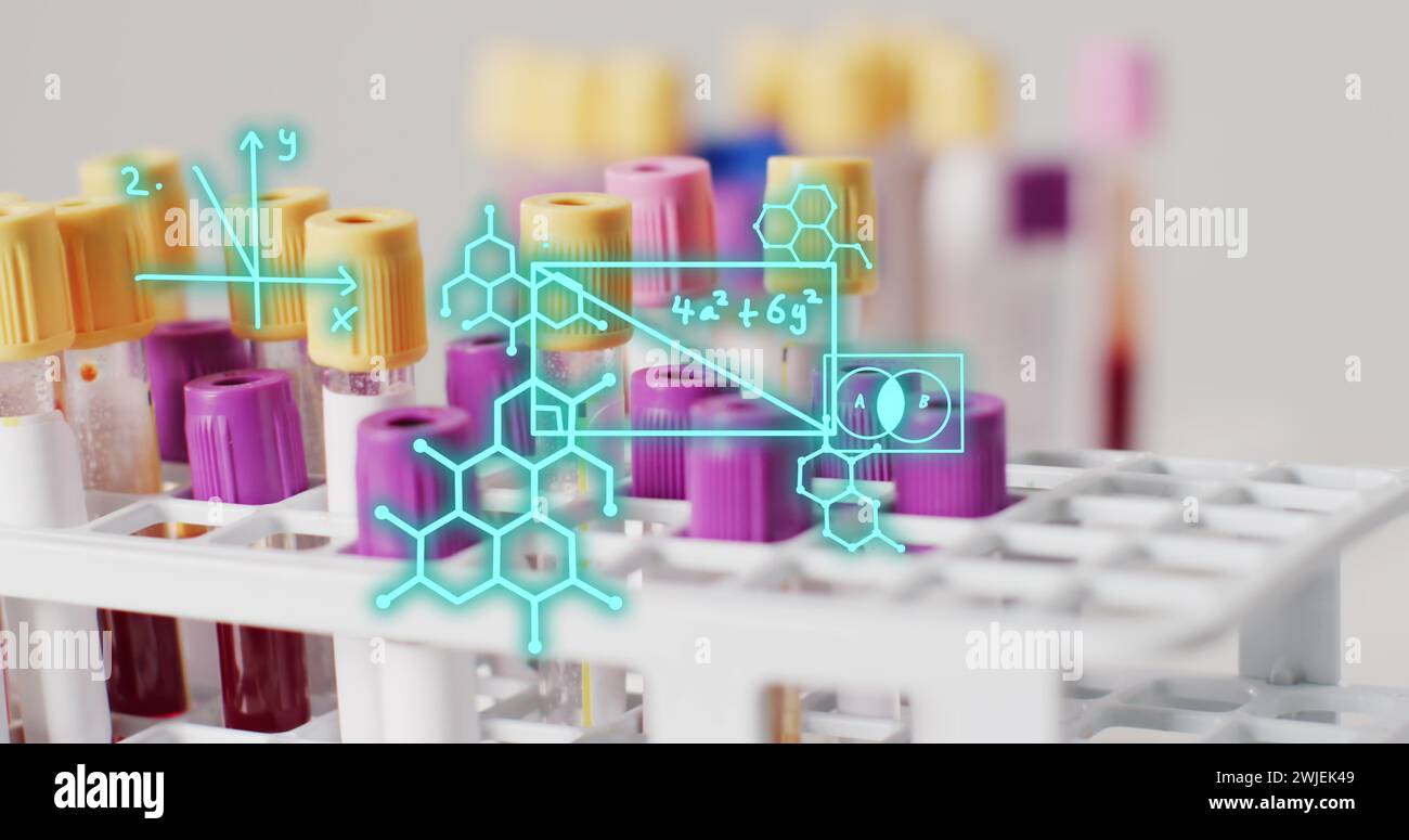 Image of chemical structures over test tubes Stock Photo - Alamy