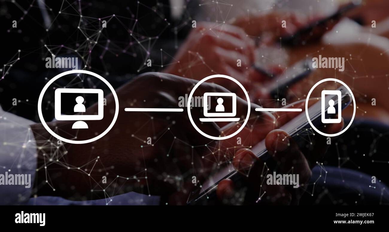 Digital interface image shows global network technology among connected ...